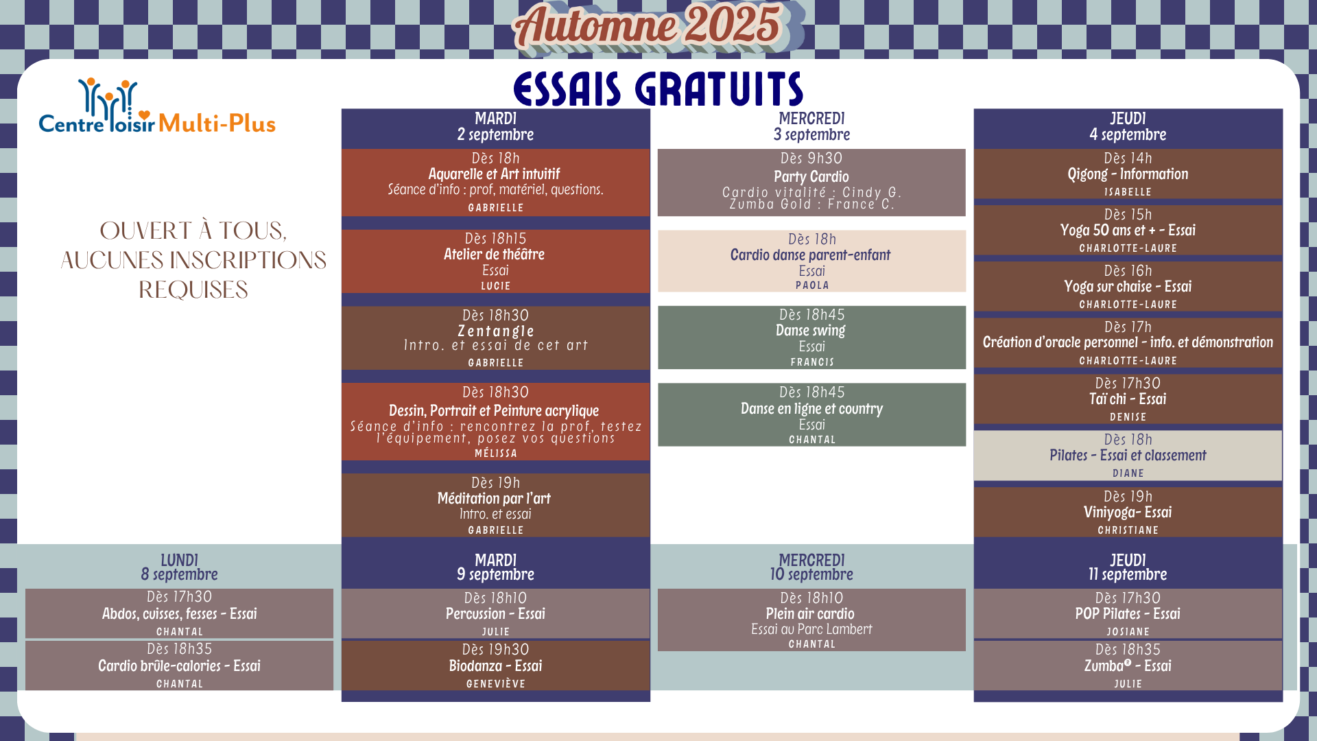 Essais gratuits Automne - Centre Loisir Multi-Plus